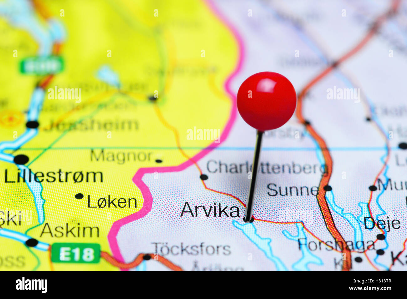 Arvika pinned on a map of Sweden Stock Photo - Alamy