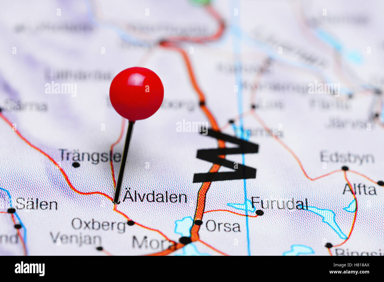 Alvdalen pinned on a map of Sweden Stock Photo - Alamy