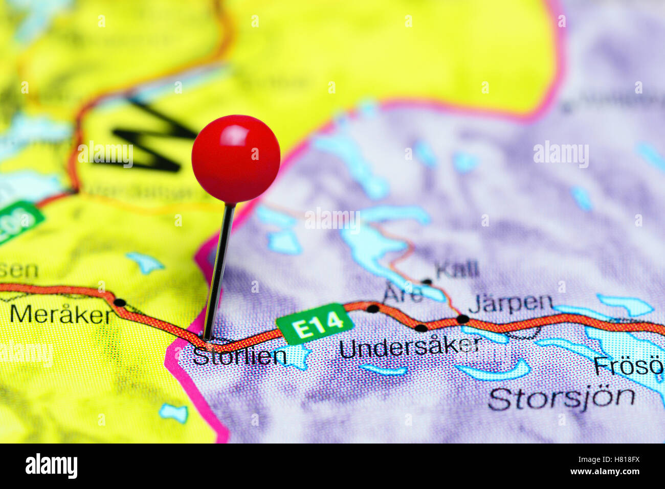 Storlien pinned on a map of Sweden Stock Photo - Alamy