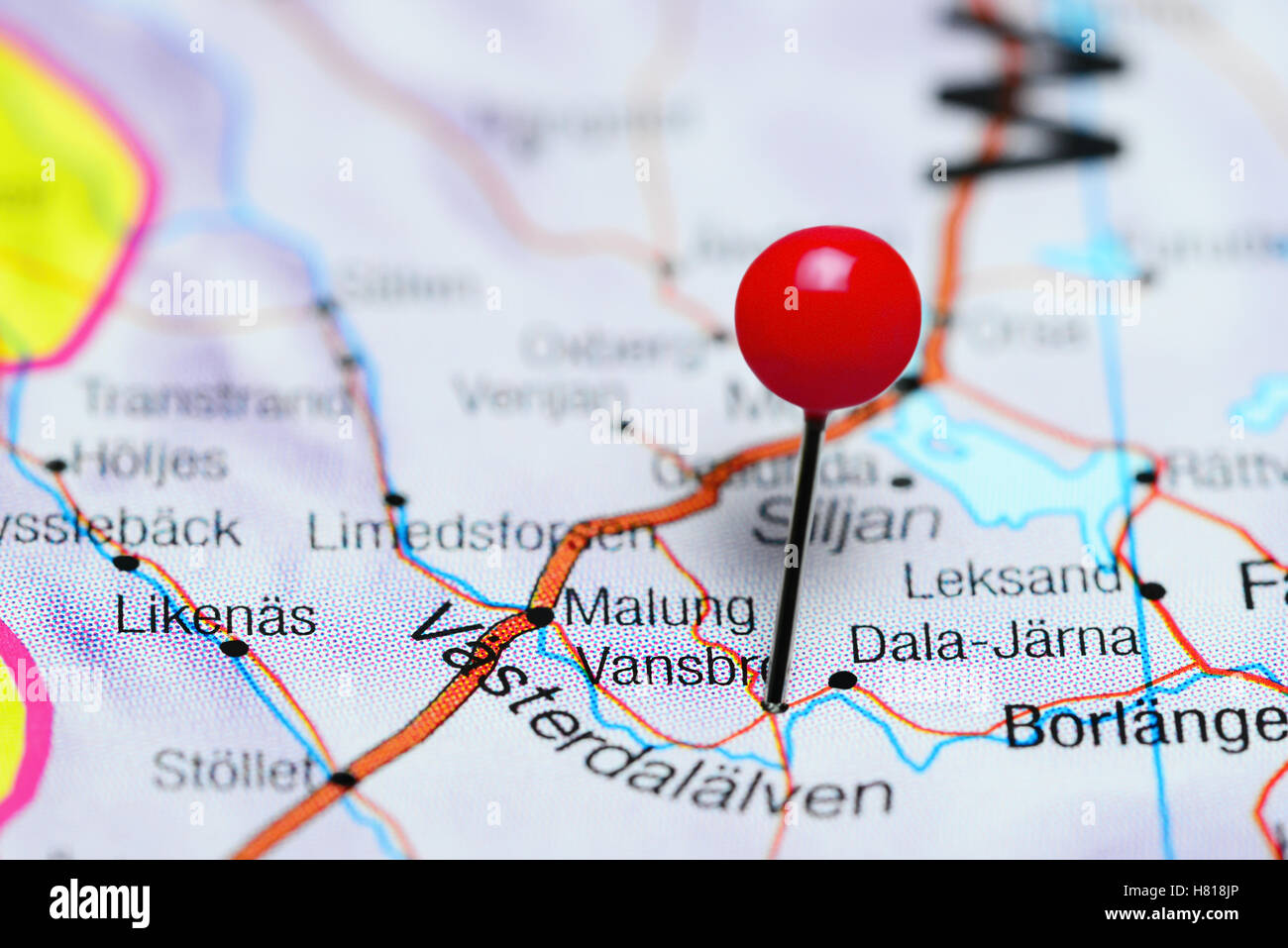 Vansbro pinned on a map of Sweden Stock Photo - Alamy