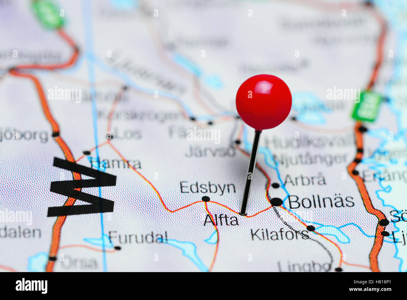 Alfta pinned on a map of Sweden Stock Photo - Alamy