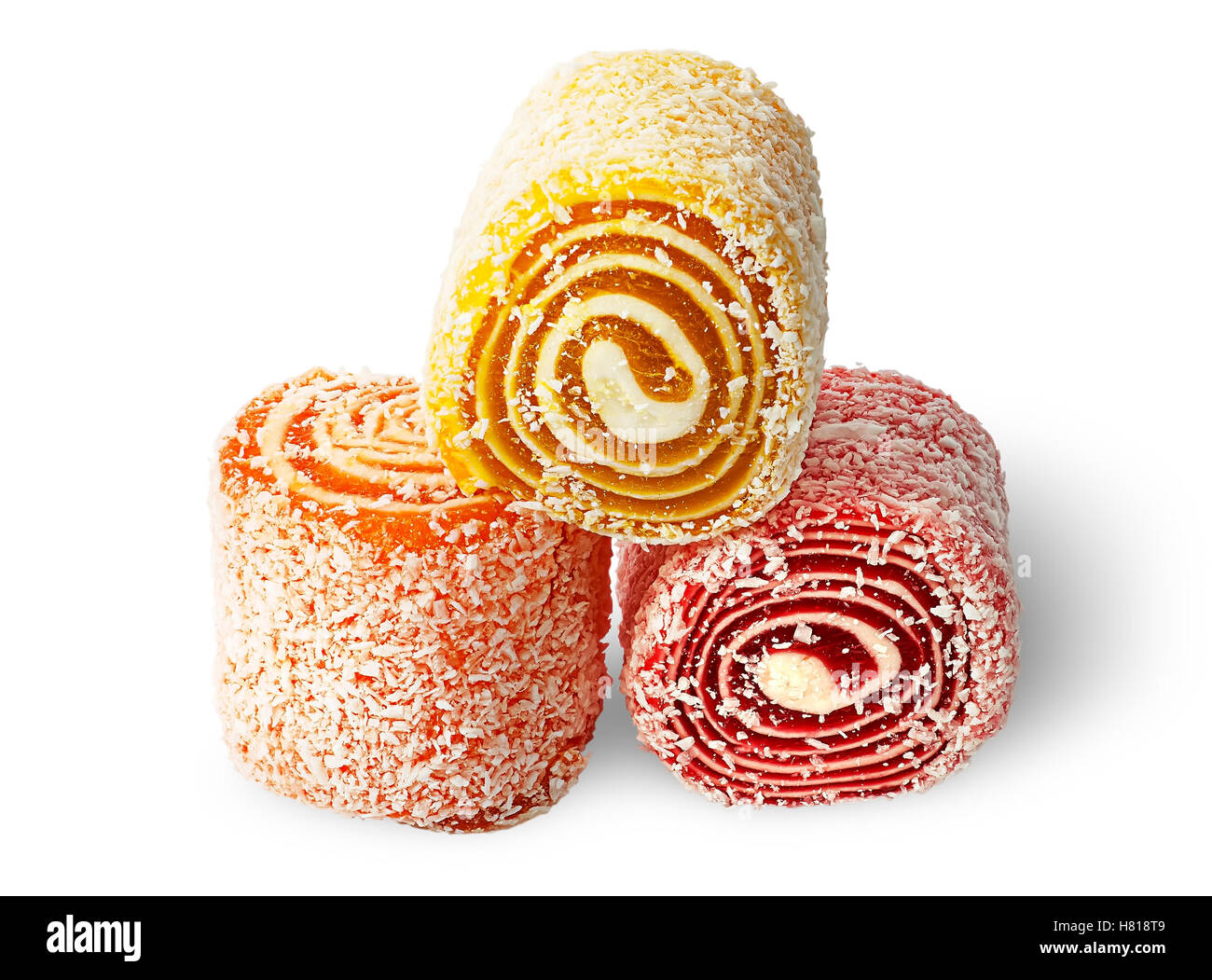 Three pieces of Turkish Delight on each other isolated on white ...