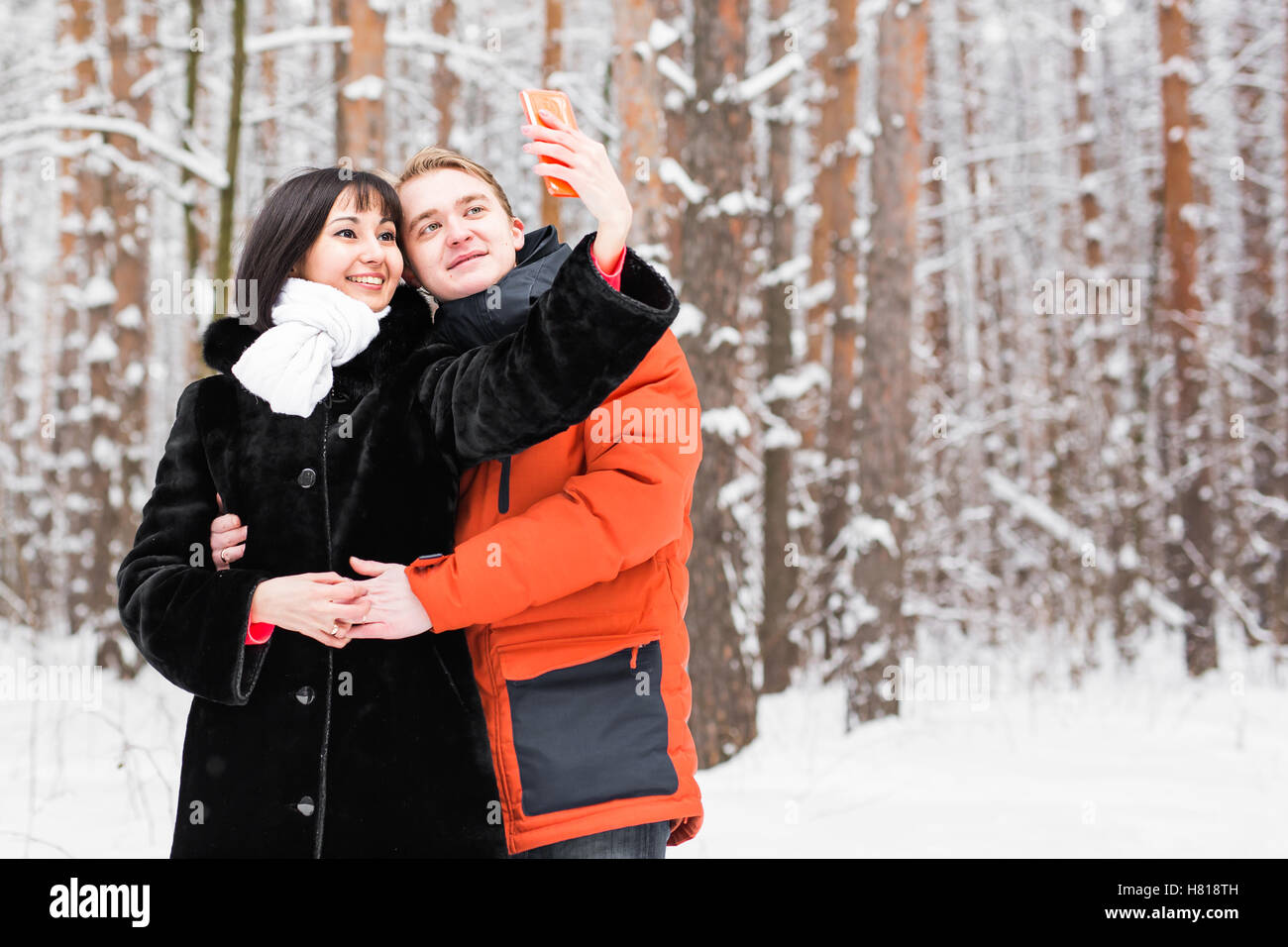boyfriend girlfriend winter selfie on a walk Stock Photo - Alamy
