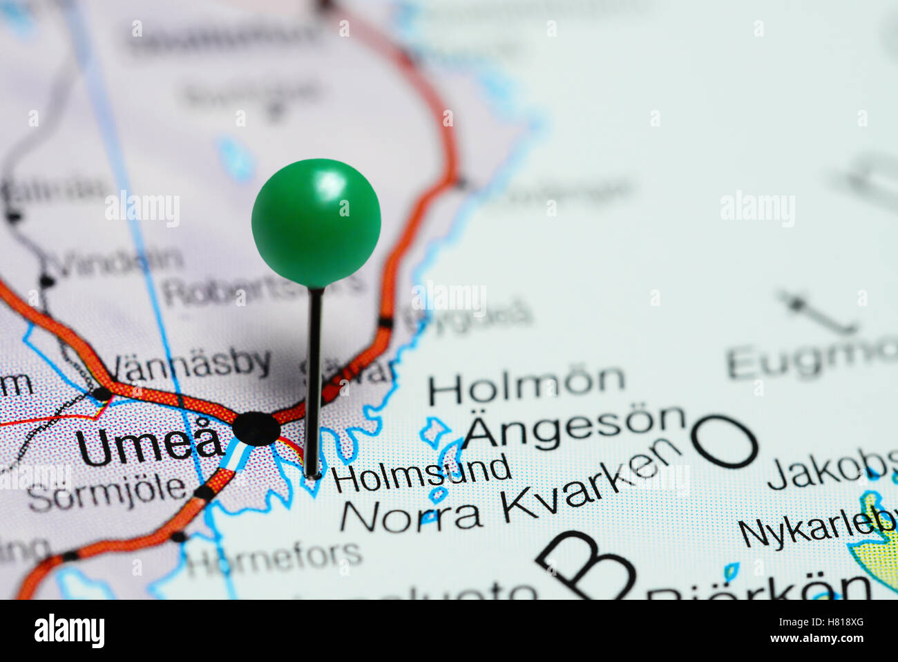 Holmsund pinned on a map of Sweden Stock Photo - Alamy