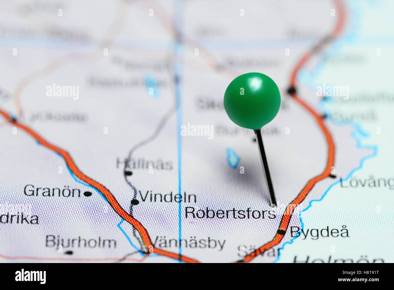 Robertsfors pinned on a map of Sweden Stock Photo - Alamy