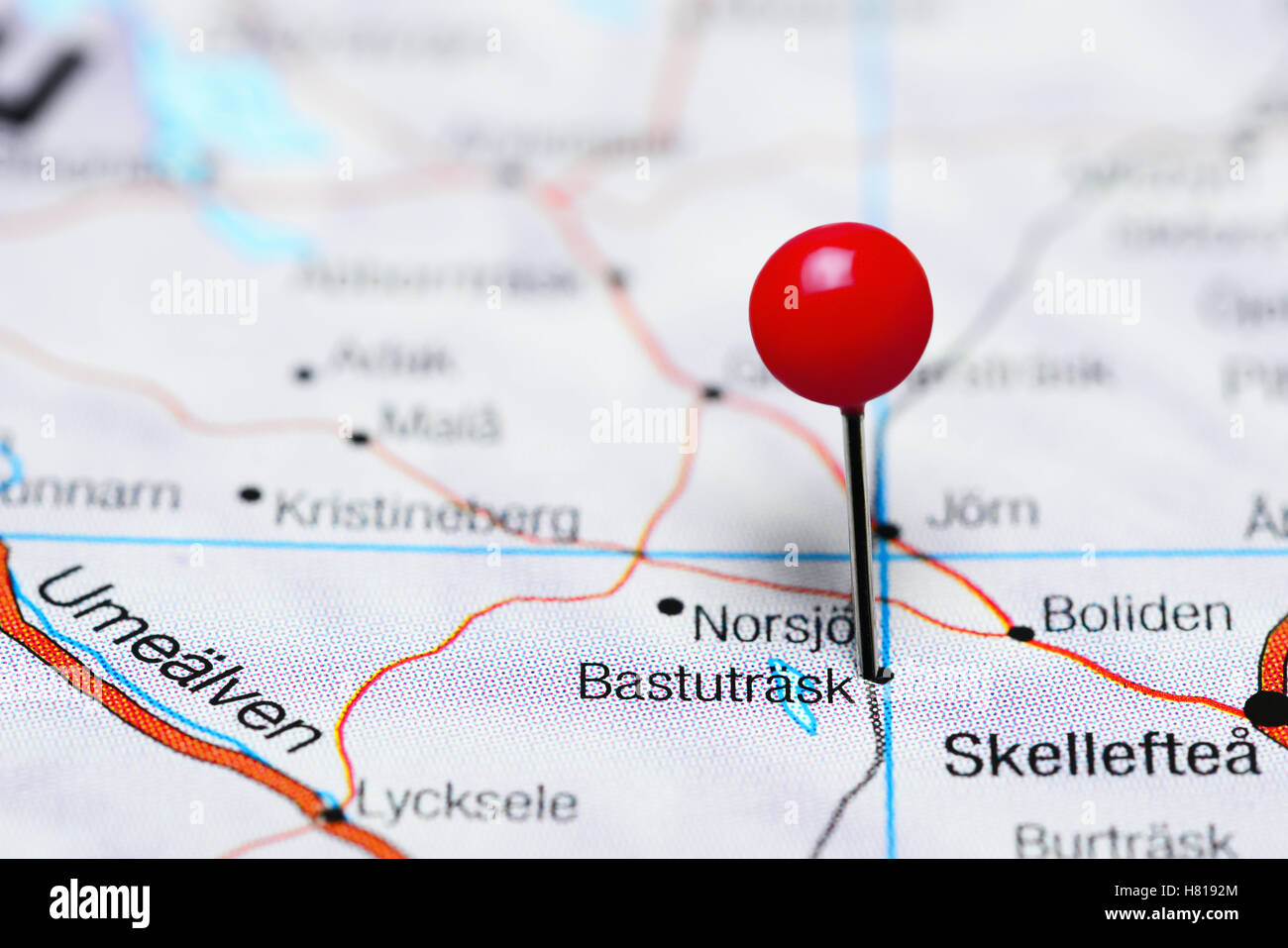Bastutrask pinned on a map of Sweden Stock Photo - Alamy