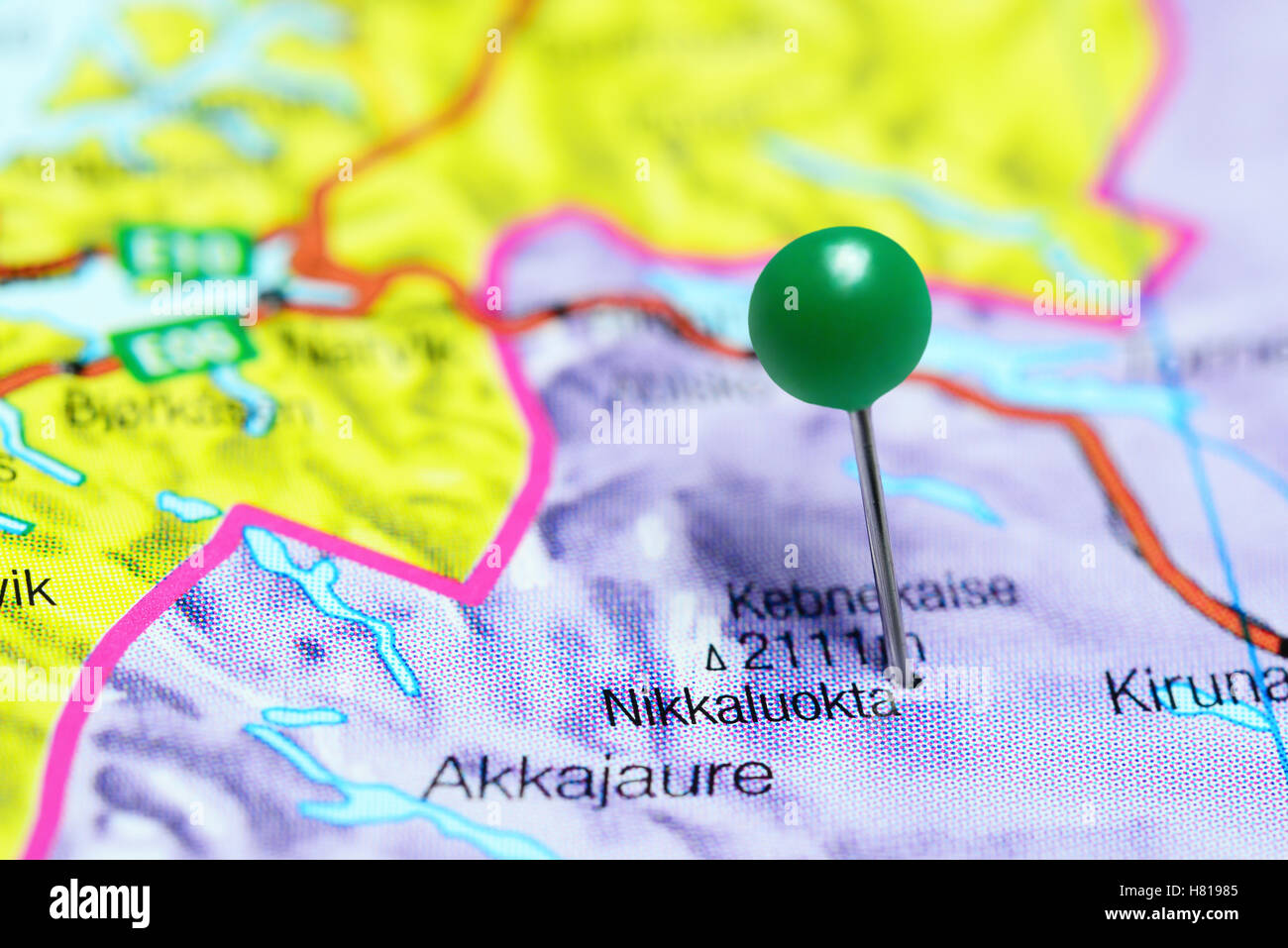 Nikkaluokta pinned on a map of Sweden Stock Photo - Alamy