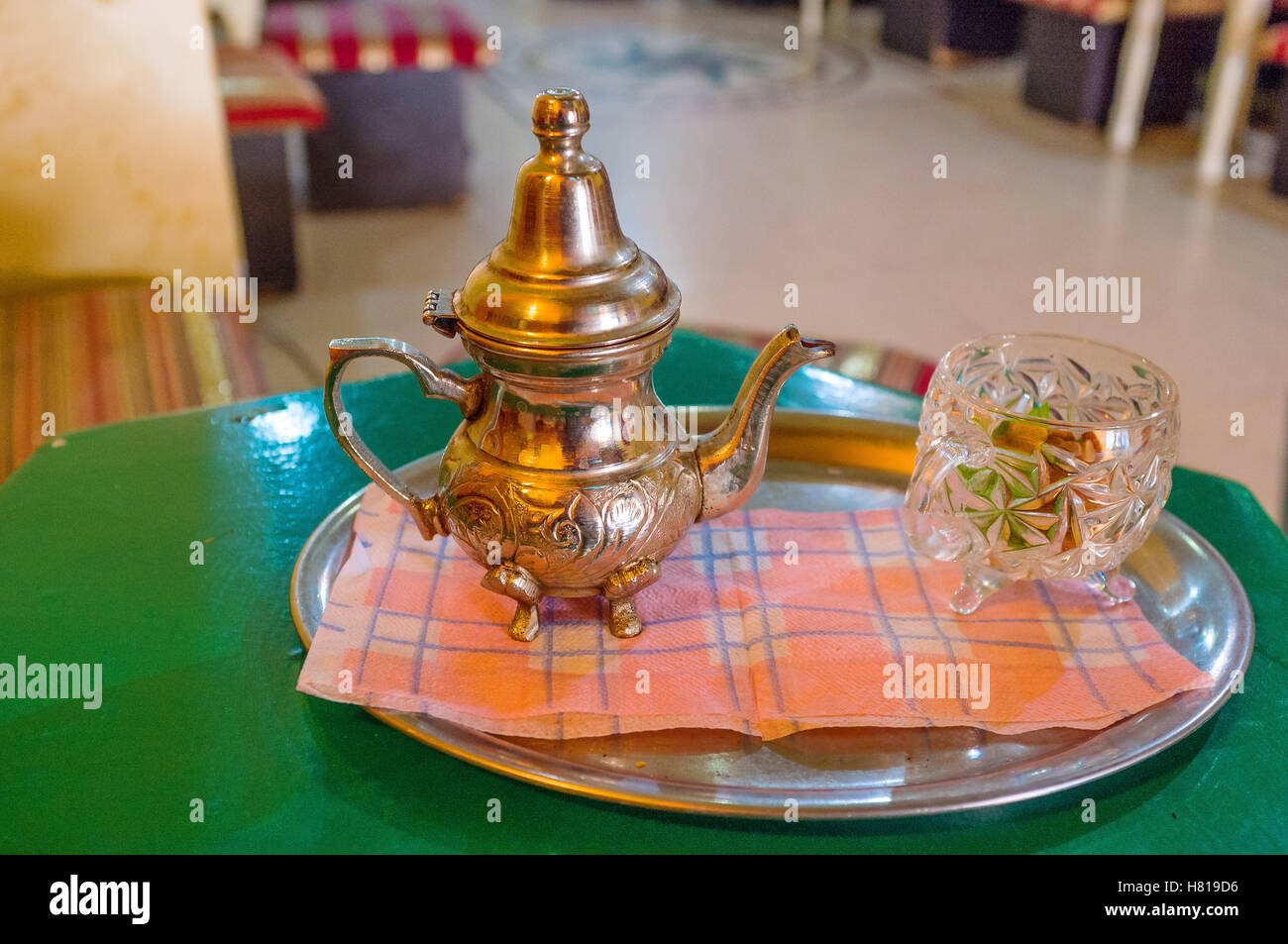 The traditional arabic tea with mint and pine nuts, Bizerte, Tunisia ...