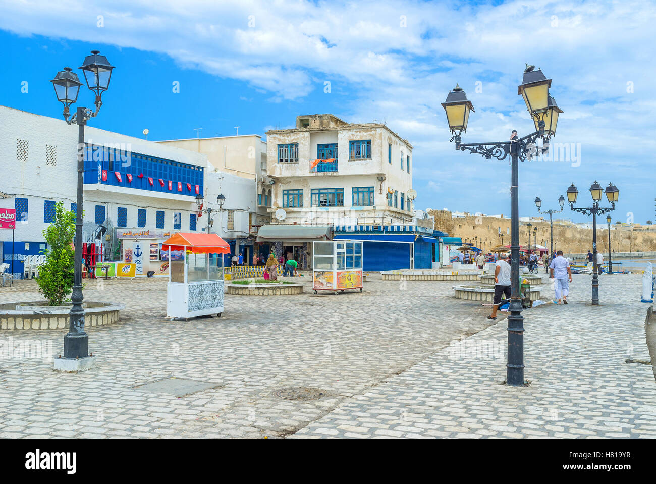 The port of Bizerte and streets around it decorated with the beautiful ...