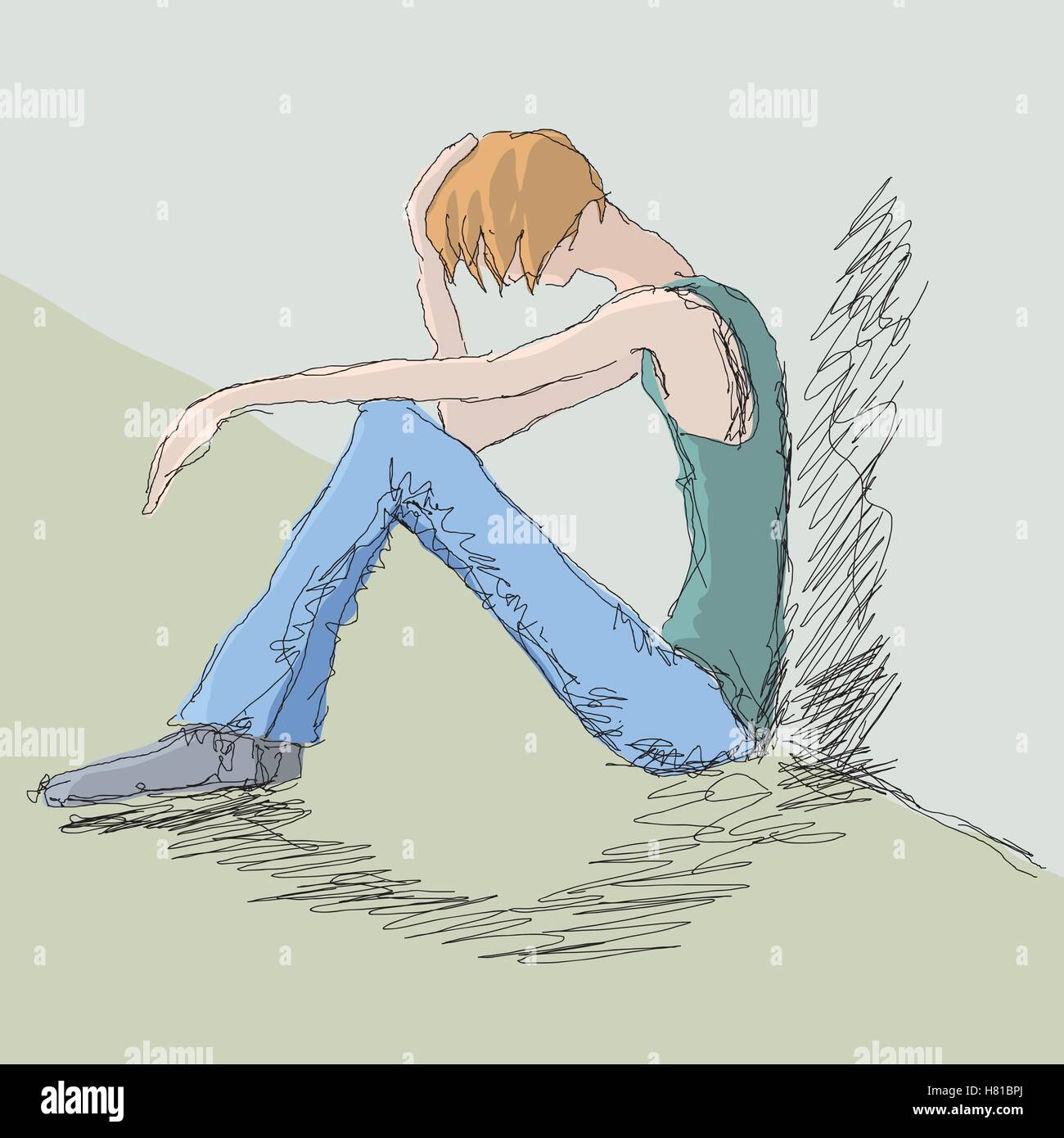 Sad unhappy man sitting alone Stock Vector Images - Alamy