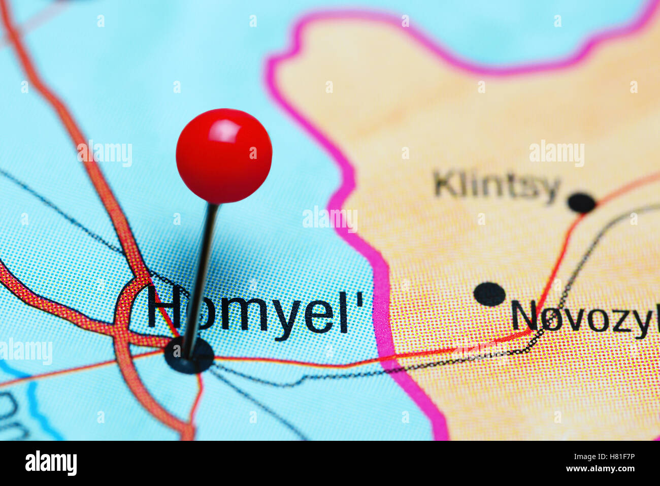 Homyel pinned on a map of Belarus Stock Photo - Alamy