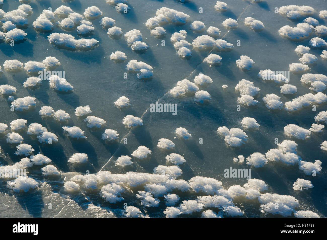 Frozen lake with small ice deposits, Tule Lake National Wildlife Refuge ...