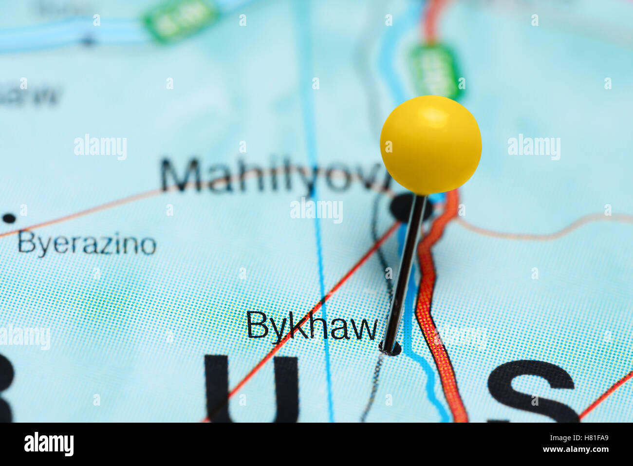 Bykhaw pinned on a map of Belarus Stock Photo - Alamy