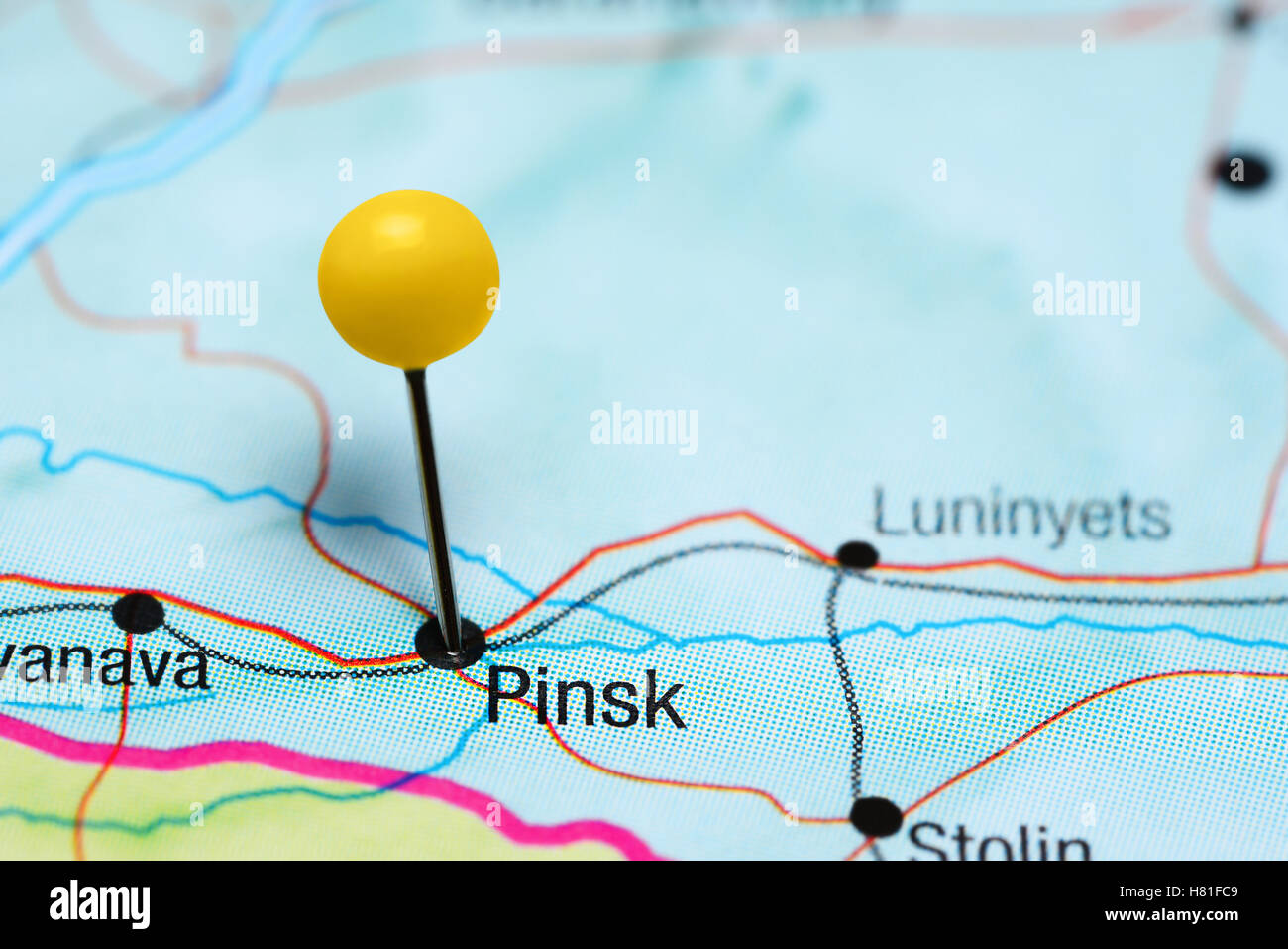Pinsk pinned on a map of Belarus Stock Photo - Alamy