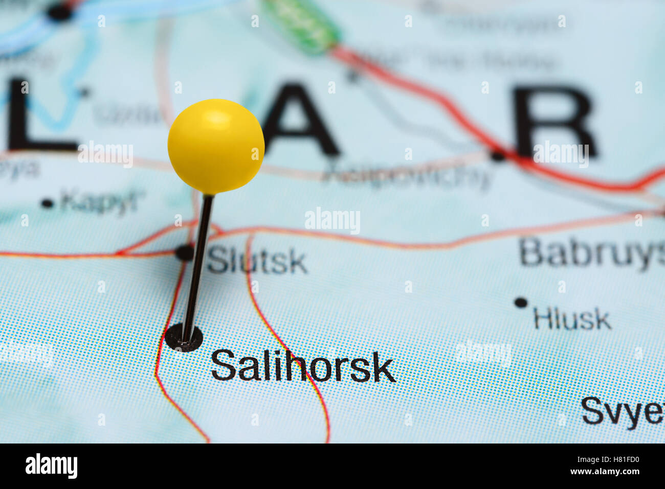 Salihorsk pinned on a map of Belarus Stock Photo - Alamy