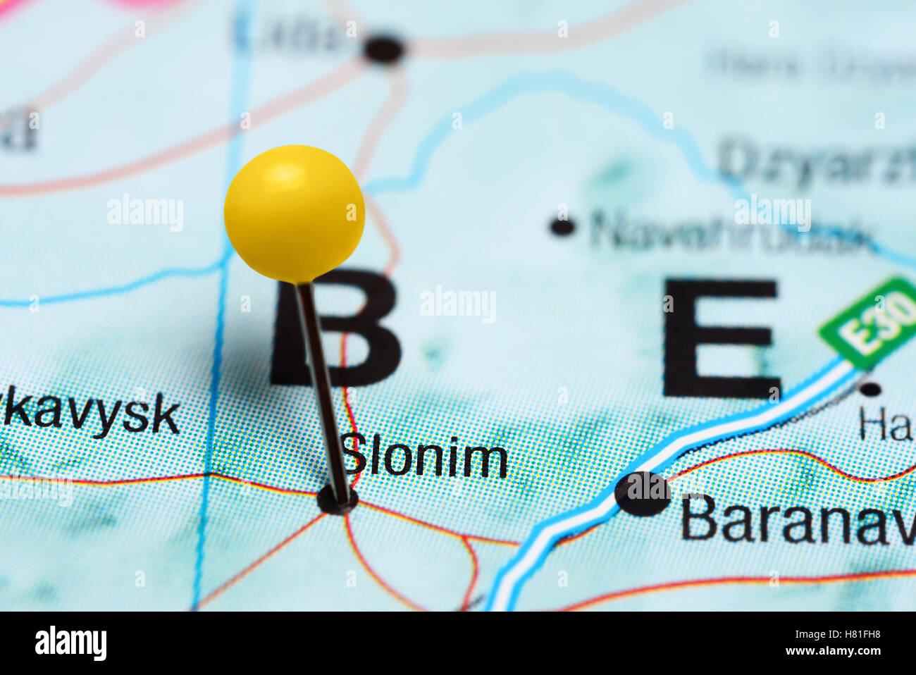 Slonim pinned on a map of Belarus Stock Photo - Alamy