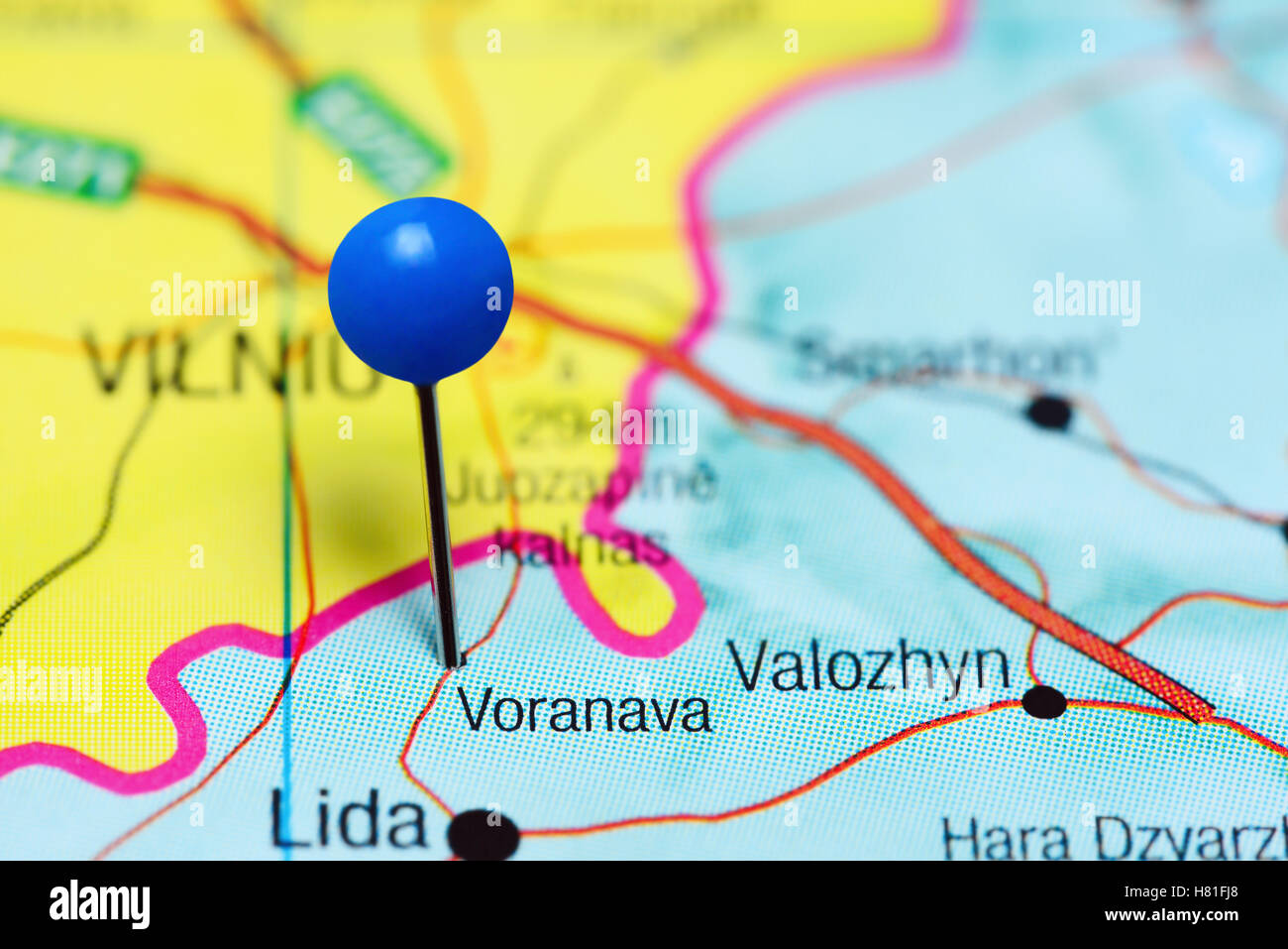 Voranava pinned on a map of Belarus Stock Photo - Alamy