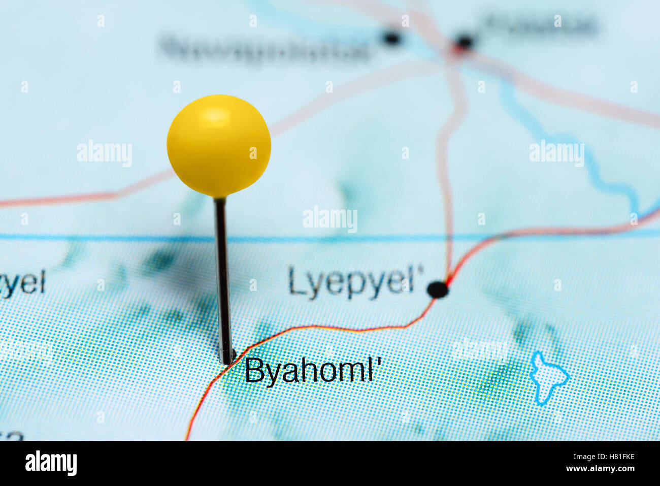 Byahoml pinned on a map of Belarus Stock Photo - Alamy