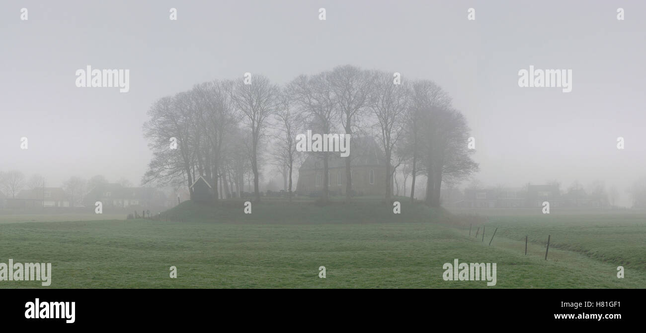 Church in mist, Leeuwarderadeel, Netherlands Stock Photo - Alamy