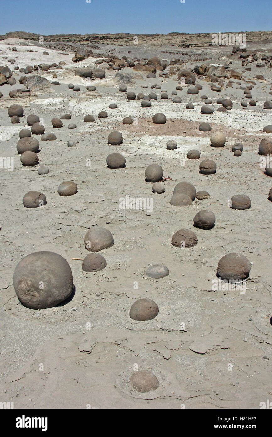 Ball court, stone concretions eroded by wind, Ischigualasto Provincial ...