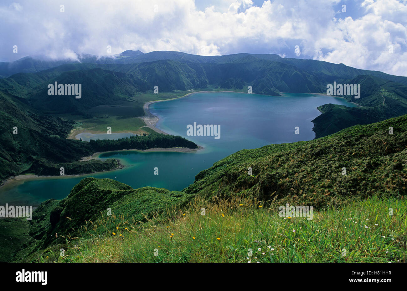 Lagoa do Fogo crater lake, Sao Miguel Island, Azores, Portu gal Stock ...
