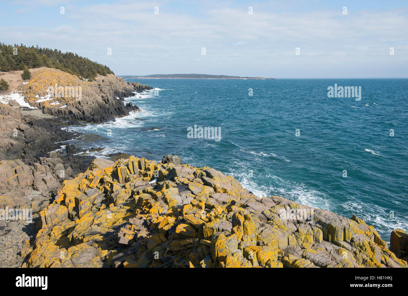 Columnar basalt on coast, Bay of Fundy, Nova Scotia, Canada Stock Photo ...