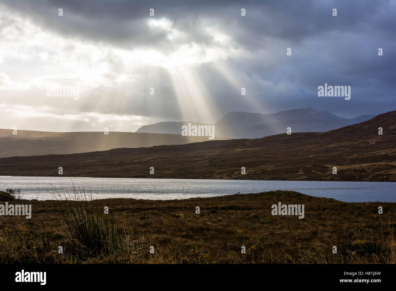 Shafts of sunlight, Lairg, Sutherland, Scotland, United Kingdom Stock ...