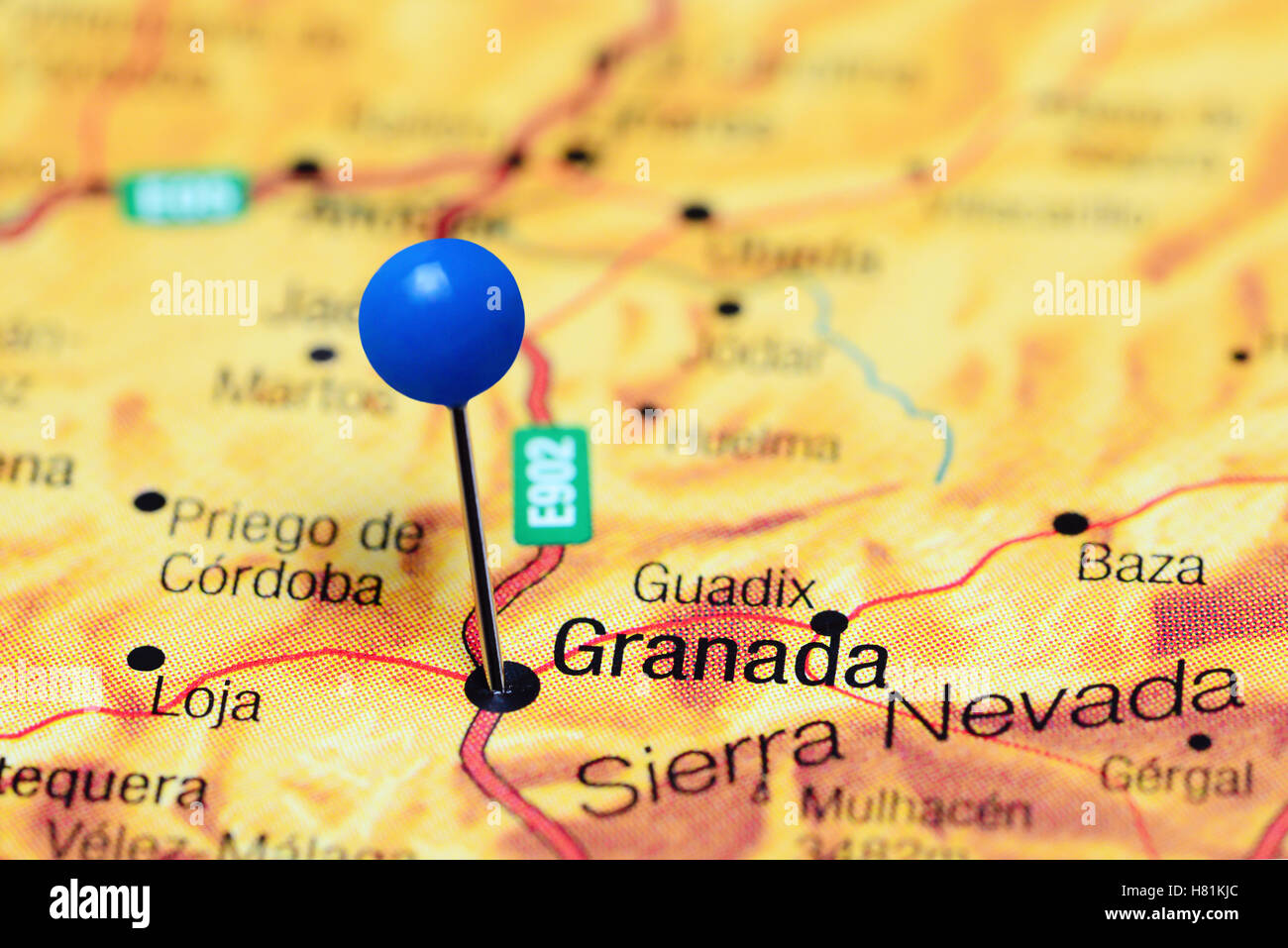 Granada pinned on a map of Spain Stock Photo - Alamy