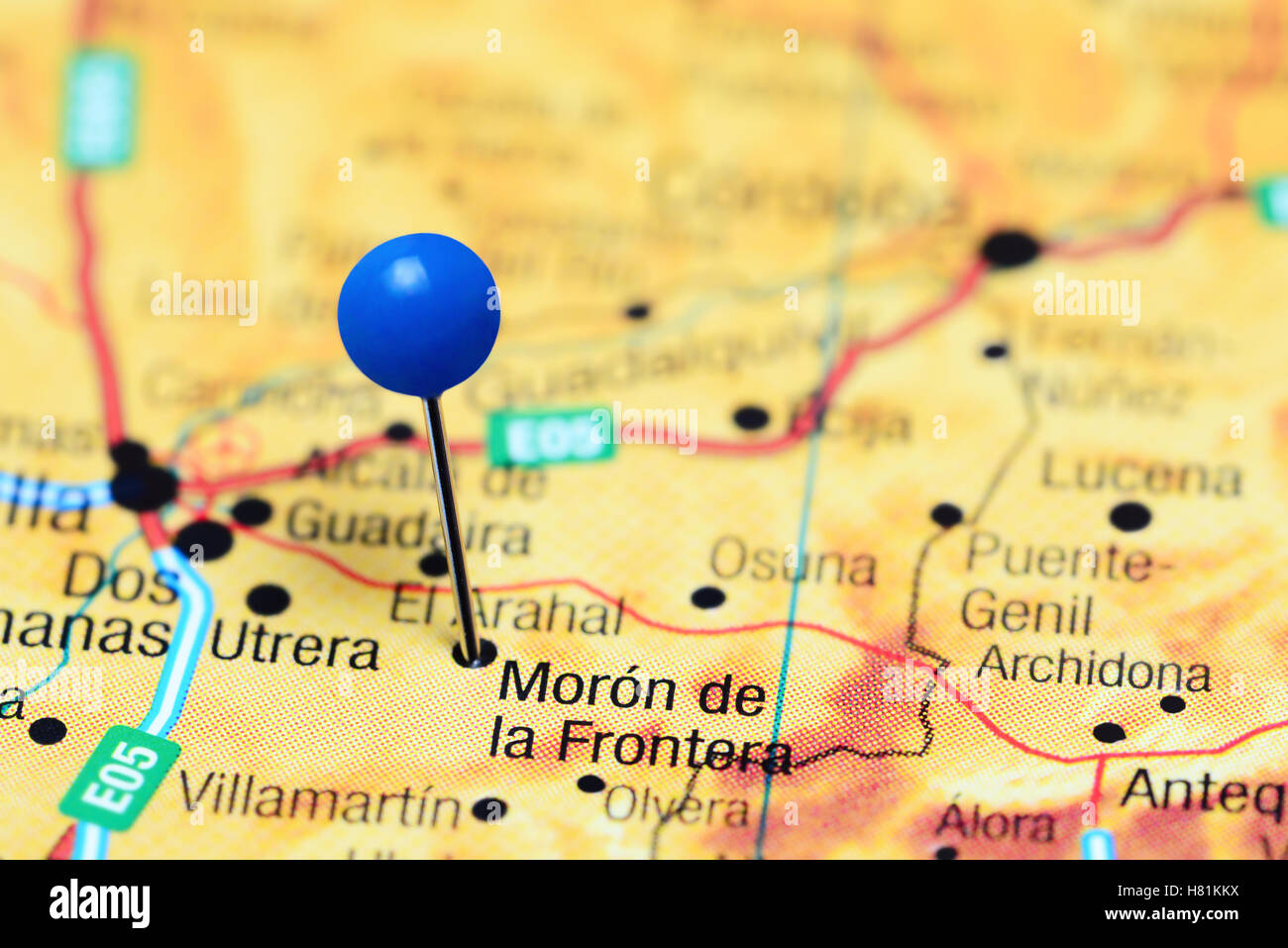 Moron de la Frontera pinned on a map of Spain Stock Photo - Alamy