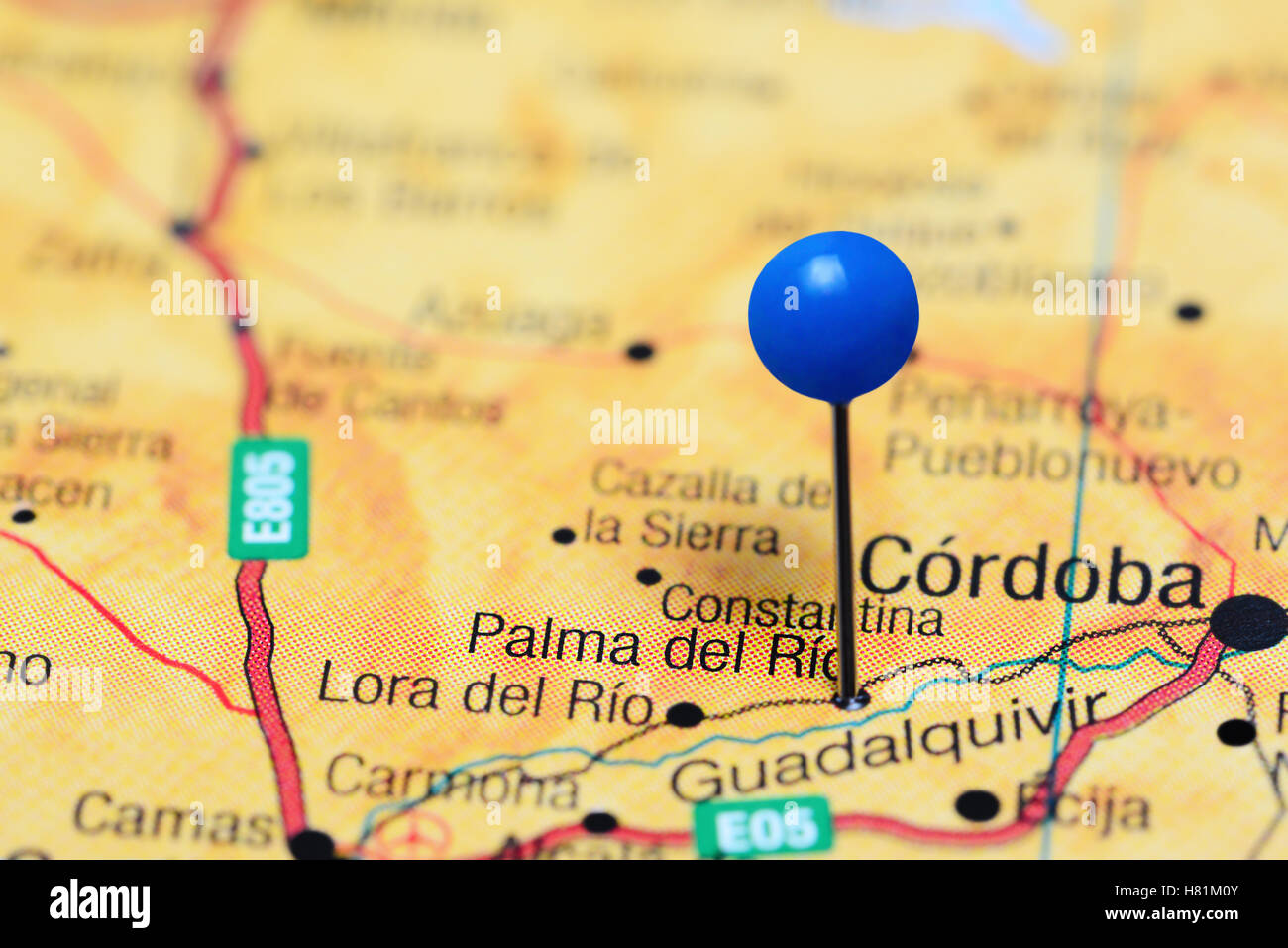 Palma del Rio pinned on a map of Spain Stock Photo - Alamy