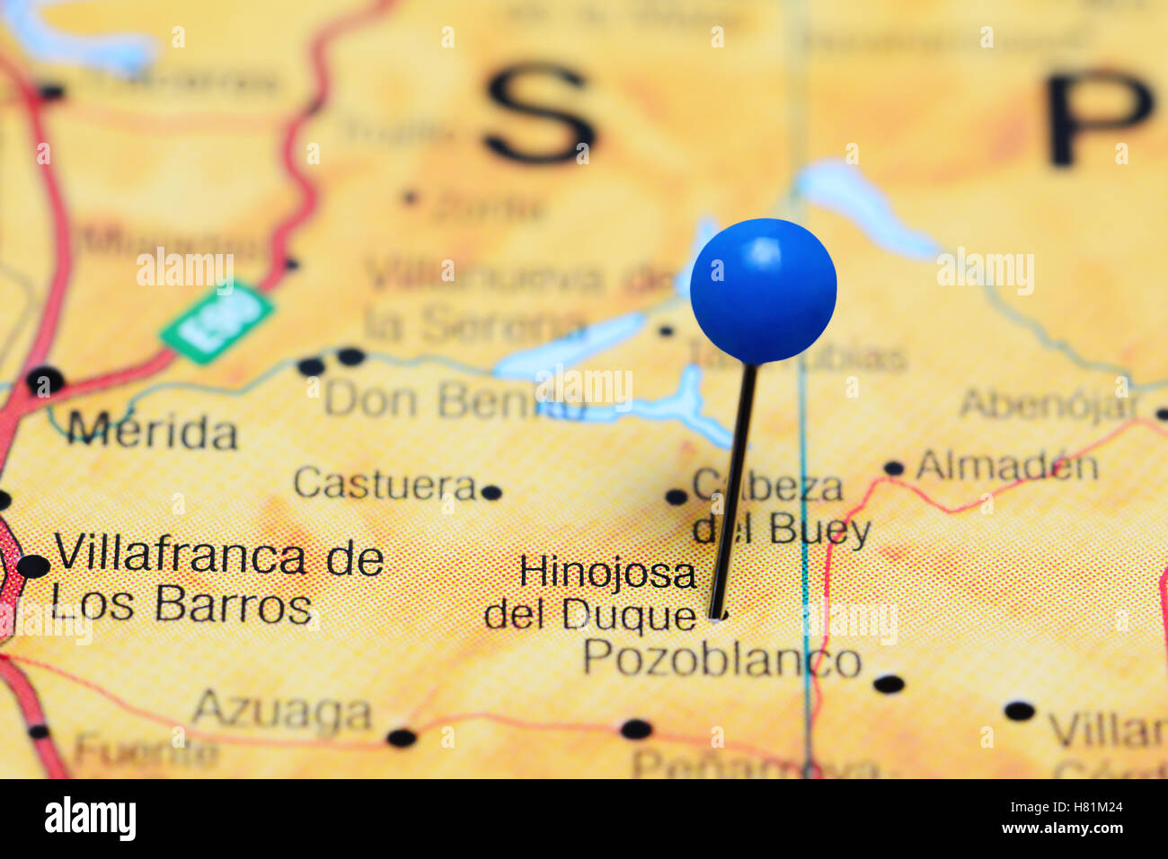 Hinojosa del Duque pinned on a map of Spain Stock Photo - Alamy