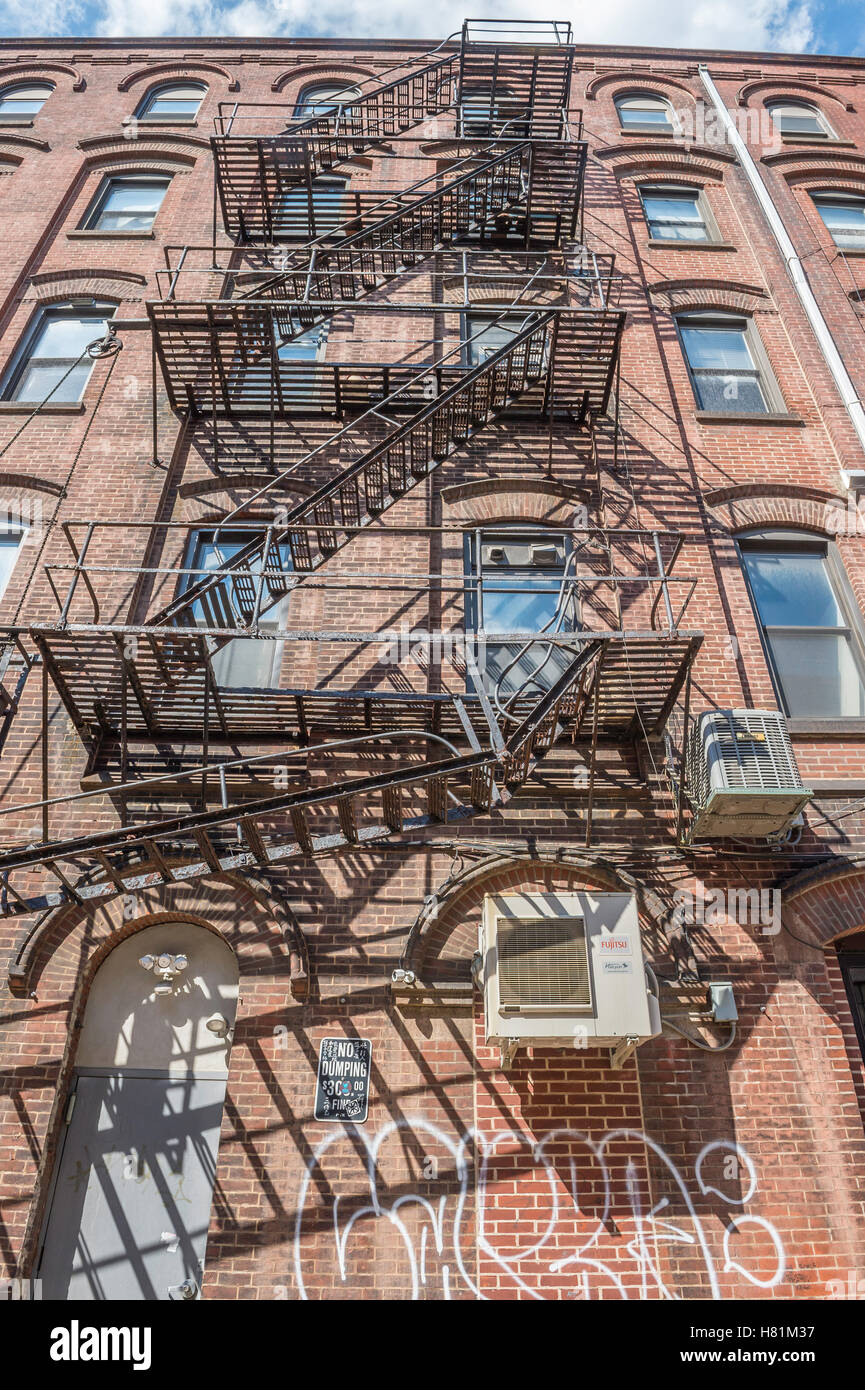 Apartment building, with external fire escape stairs, Philadelphia ...