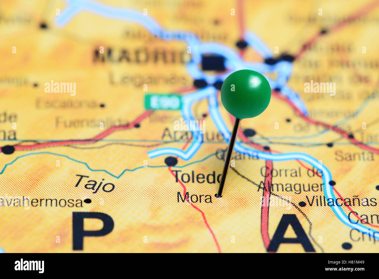 Mora pinned on a map of Spain Stock Photo - Alamy