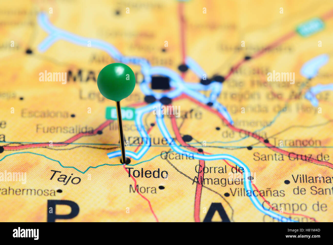 Toledo pinned on a map of Spain Stock Photo - Alamy