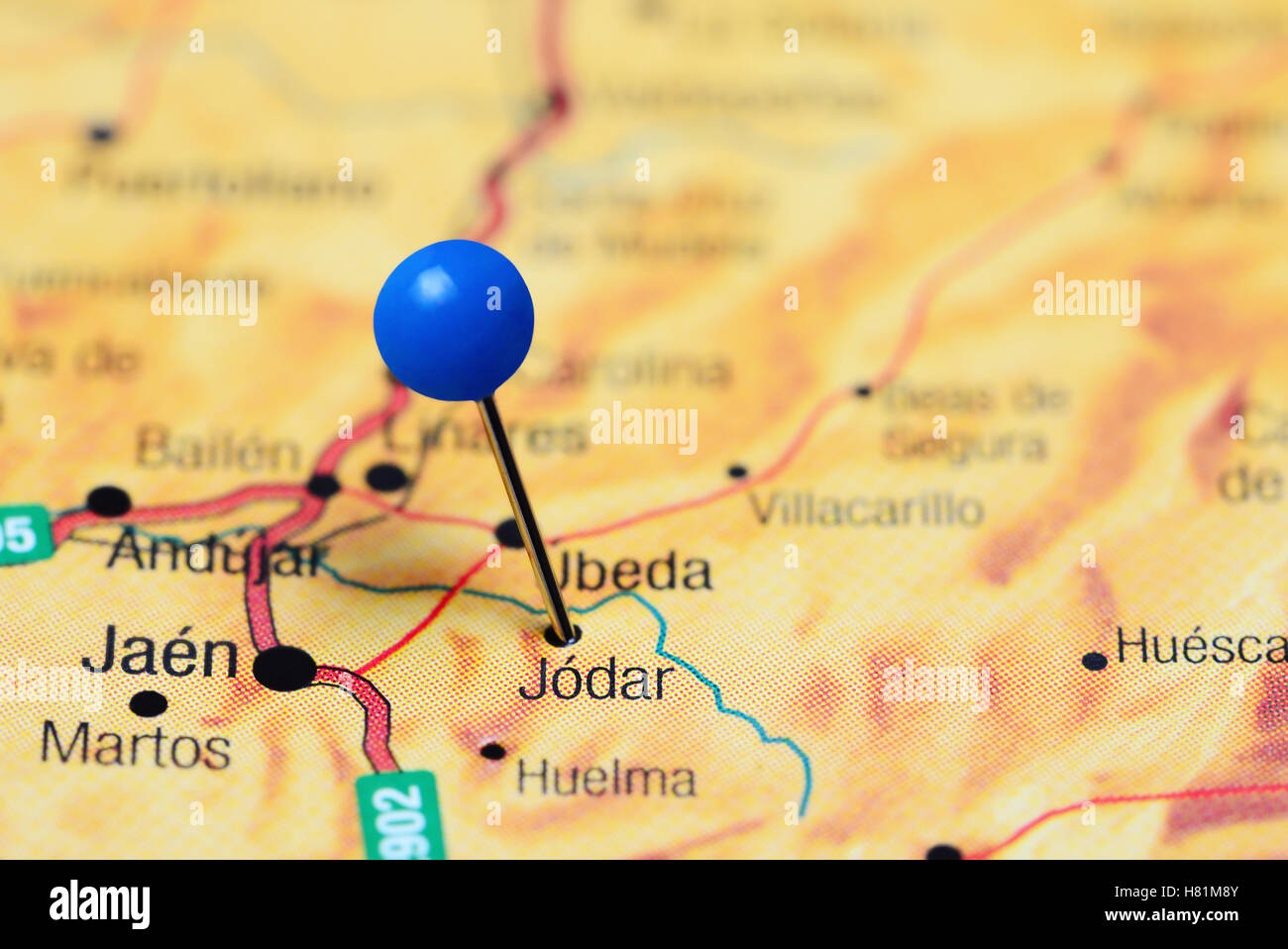 Jodar pinned on a map of Spain Stock Photo - Alamy