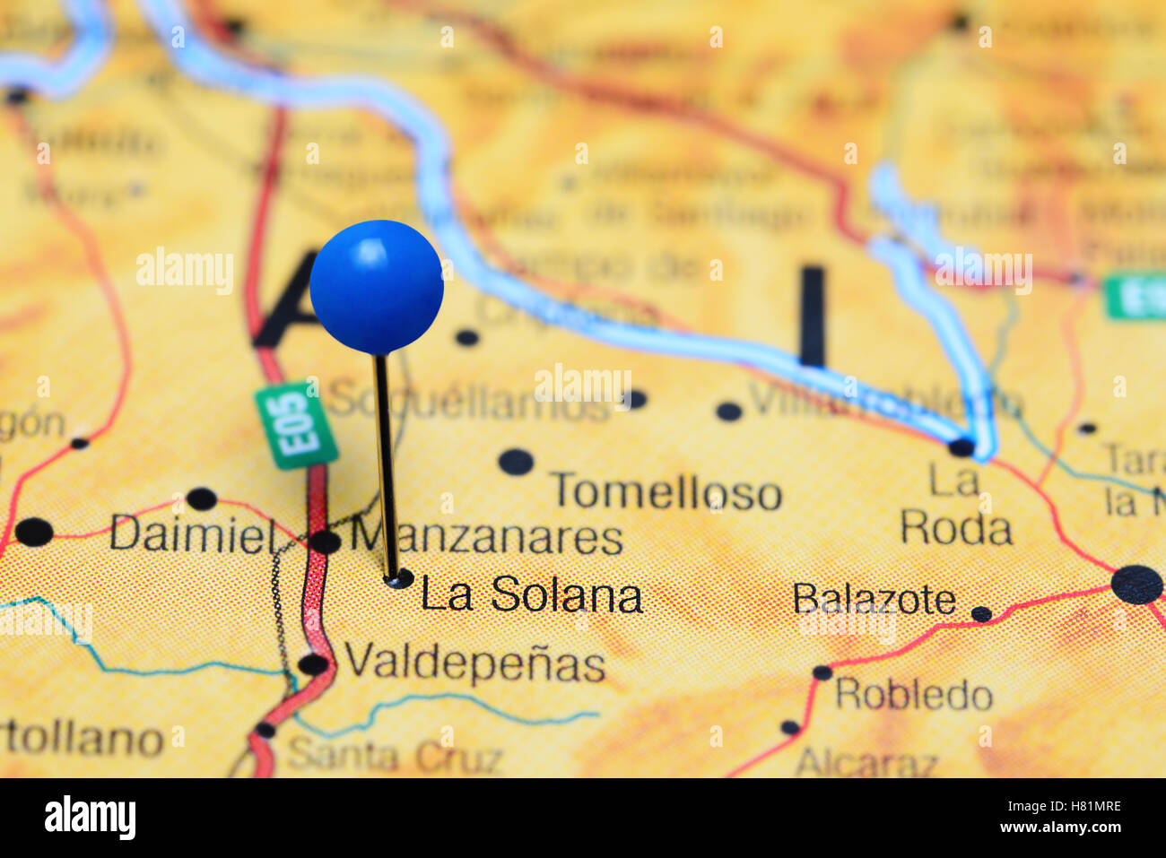 La Solana pinned on a map of Spain Stock Photo - Alamy