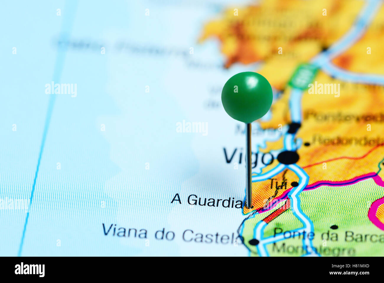 A Guardia pinned on a map of Spain Stock Photo - Alamy