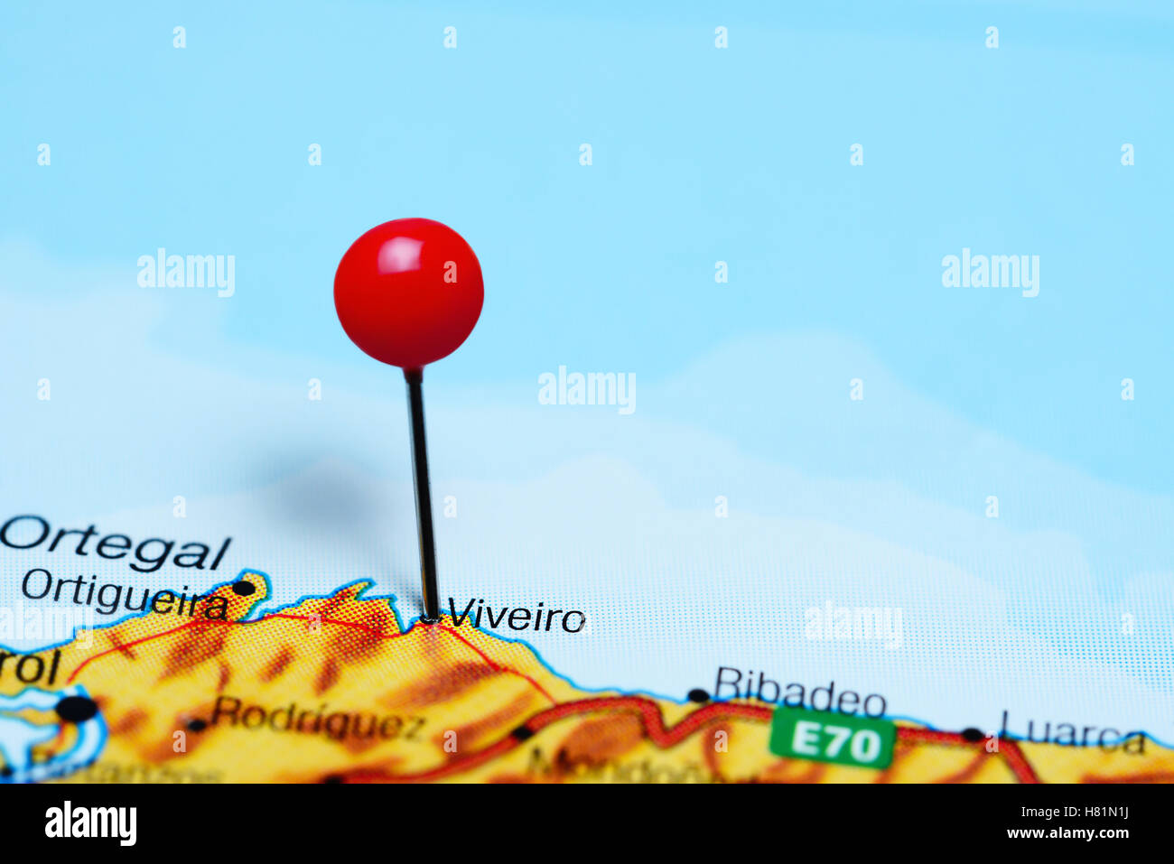 Viveiro pinned on a map of Spain Stock Photo - Alamy