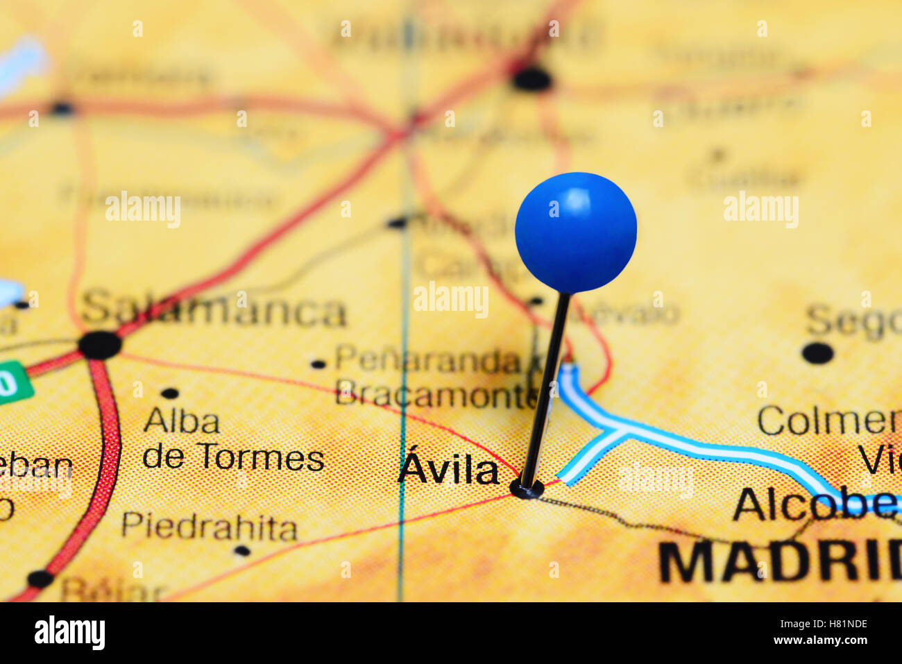 Avila pinned on a map of Spain Stock Photo - Alamy