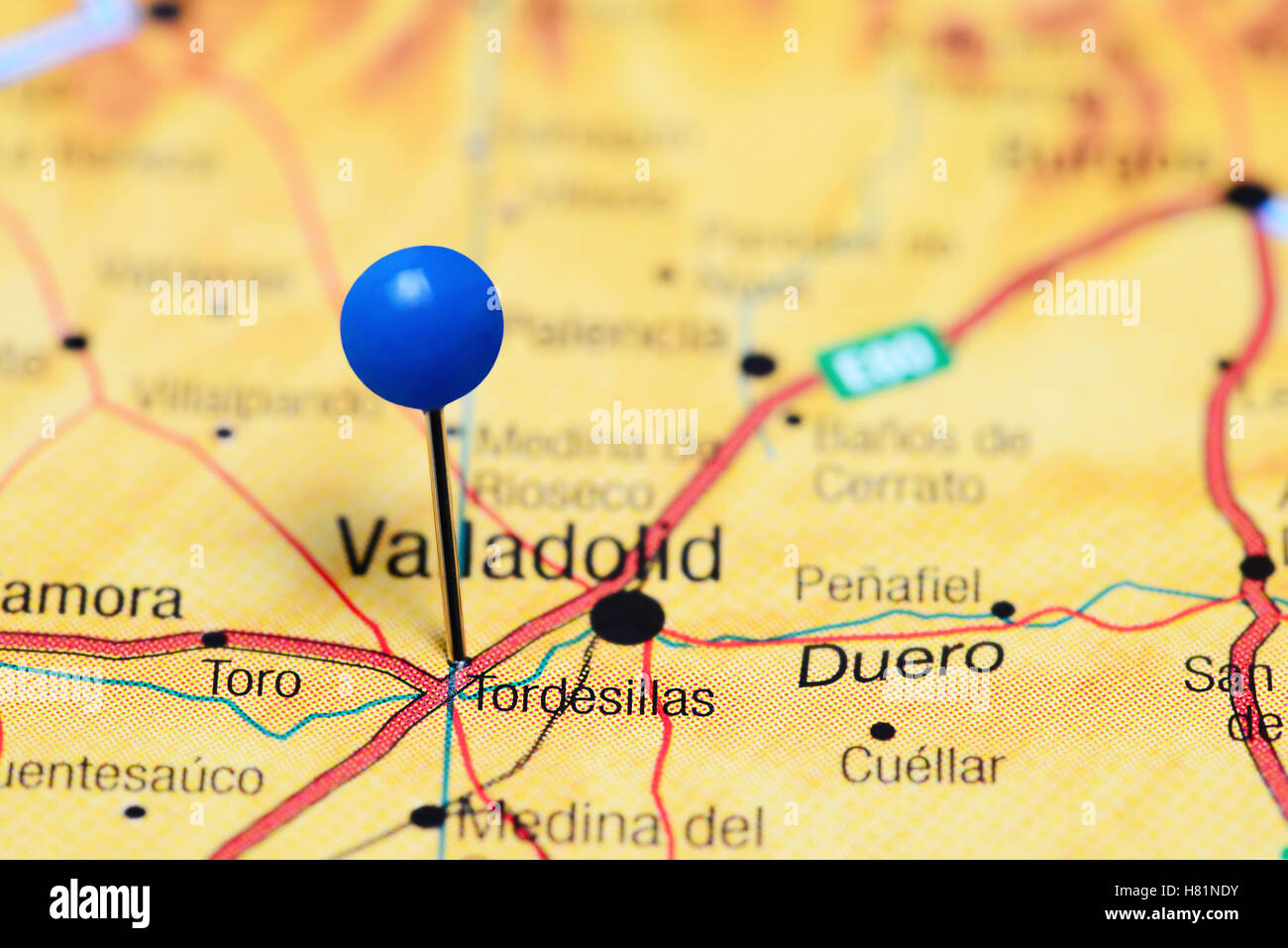 Tordesillas pinned on a map of Spain Stock Photo - Alamy