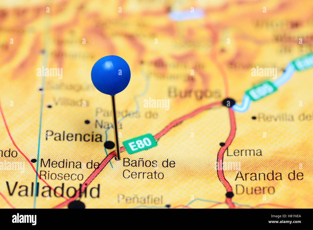 Banos de Cerrato pinned on a map of Spain Stock Photo - Alamy