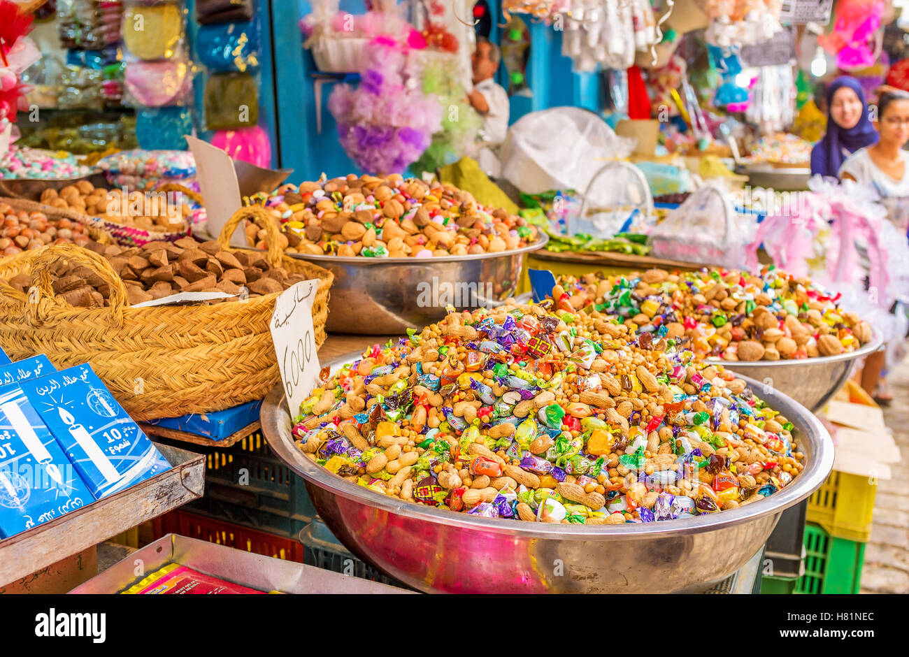 The market stall offers traditional sweets, candies and nuts Stock ...