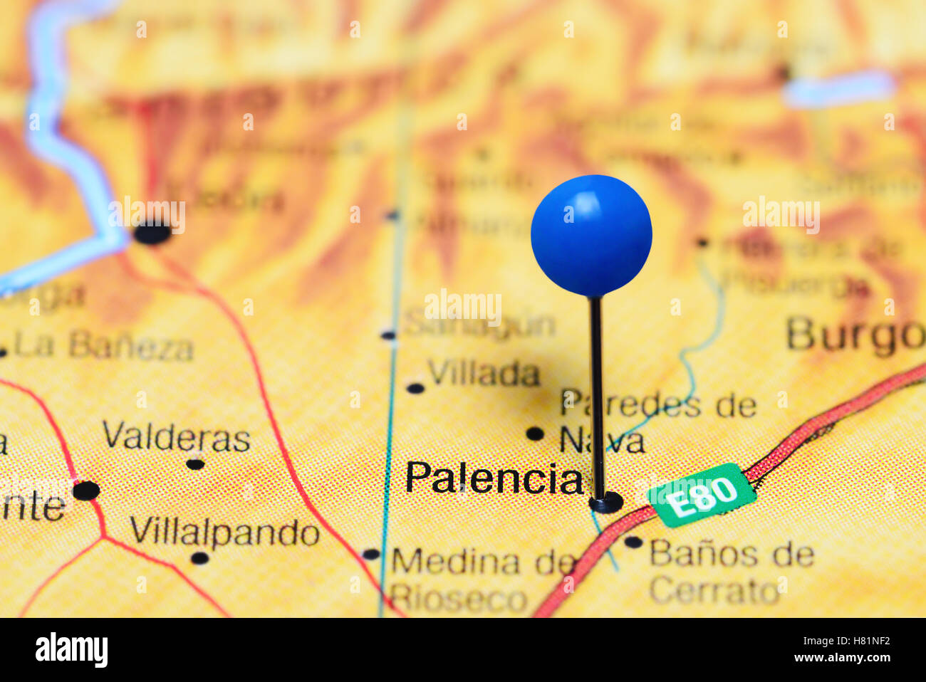 Palencia pinned on a map of Spain Stock Photo - Alamy