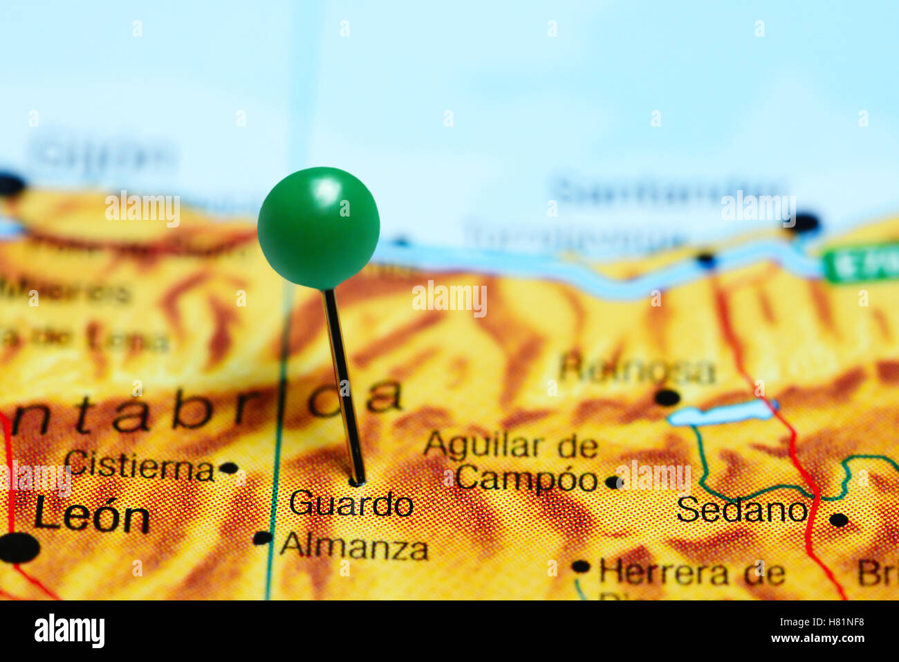 Guardo pinned on a map of Spain Stock Photo - Alamy