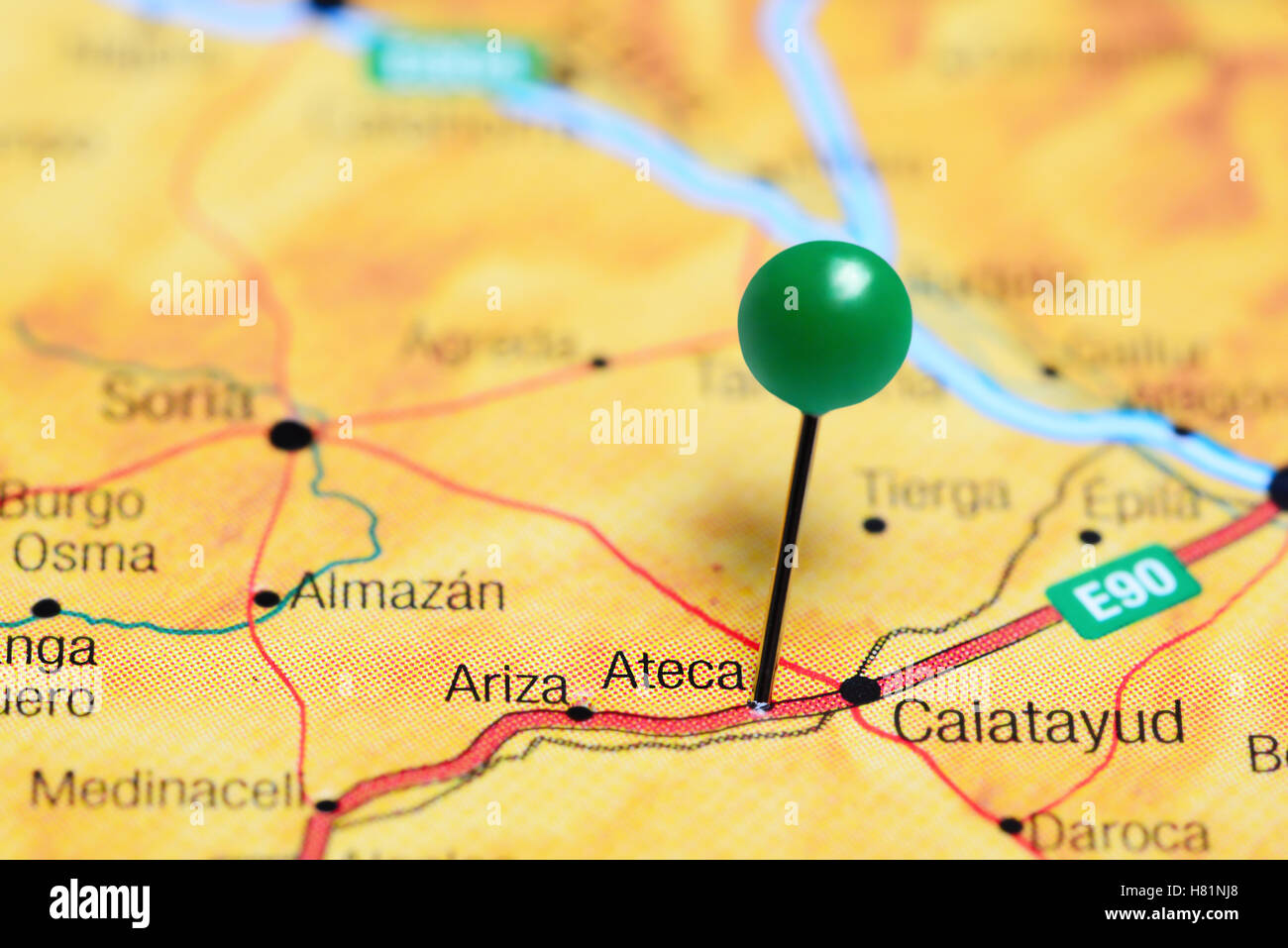 Ateca pinned on a map of Spain Stock Photo - Alamy