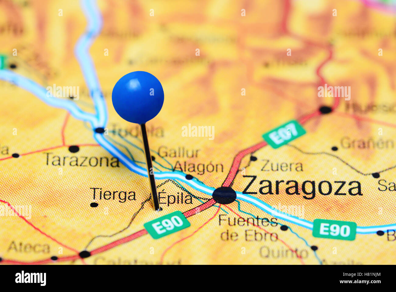 Epila pinned on a map of Spain Stock Photo - Alamy