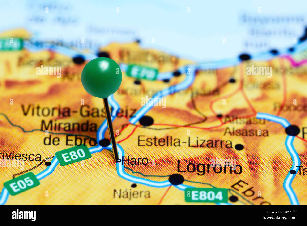 Haro pinned on a map of Spain Stock Photo - Alamy