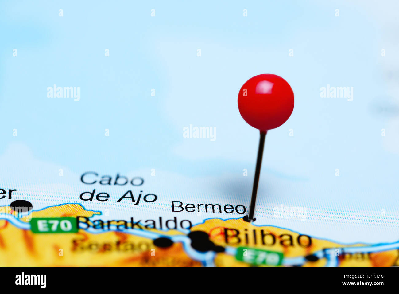 Bermeo pinned on a map of Spain Stock Photo - Alamy