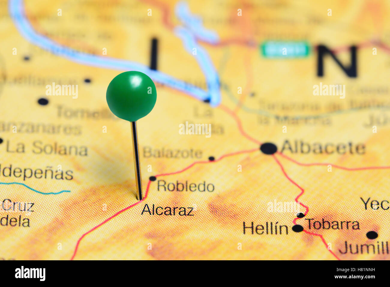 Alcaraz pinned on a map of Spain Stock Photo - Alamy