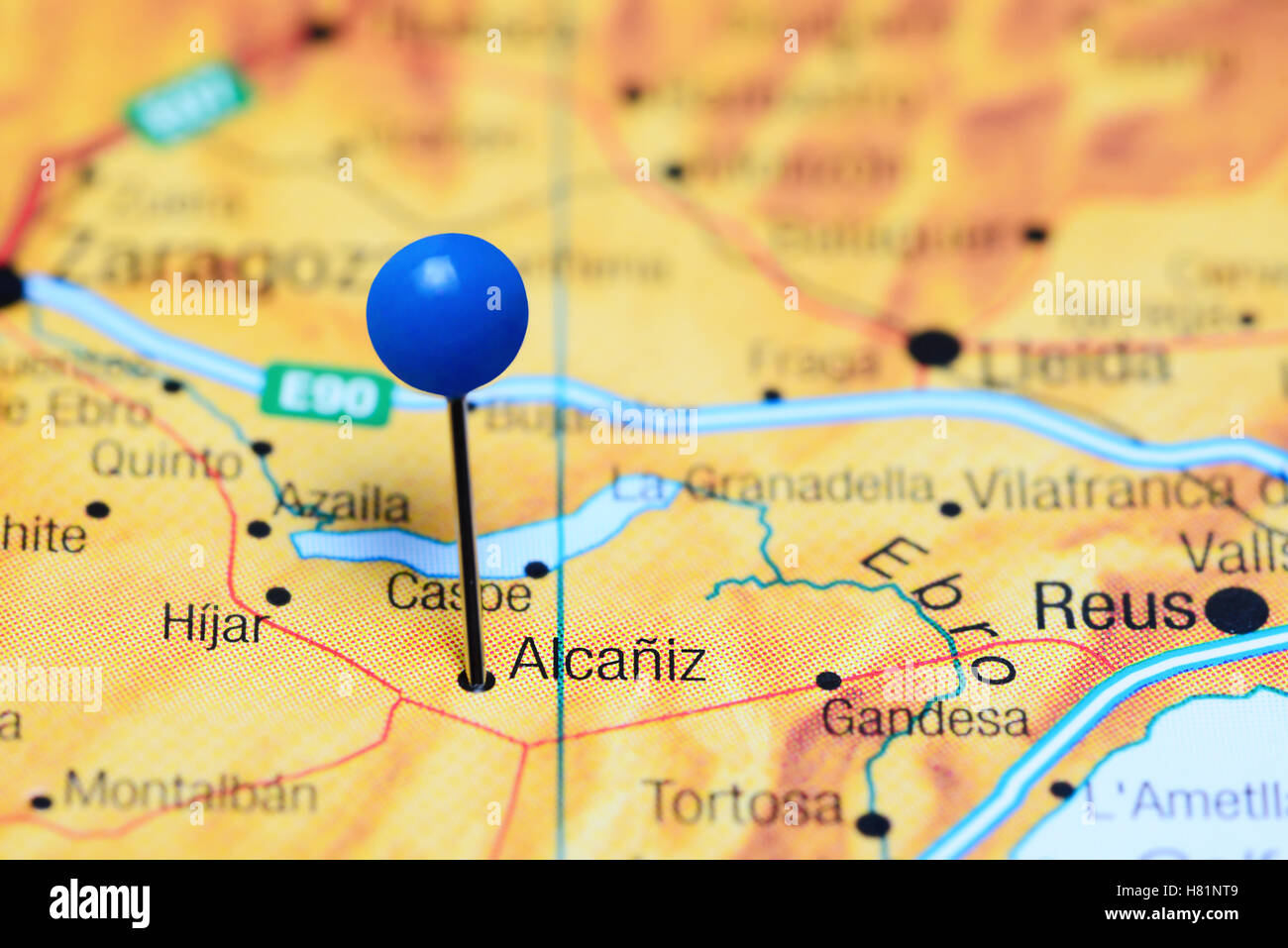 Alcaniz pinned on a map of Spain Stock Photo - Alamy